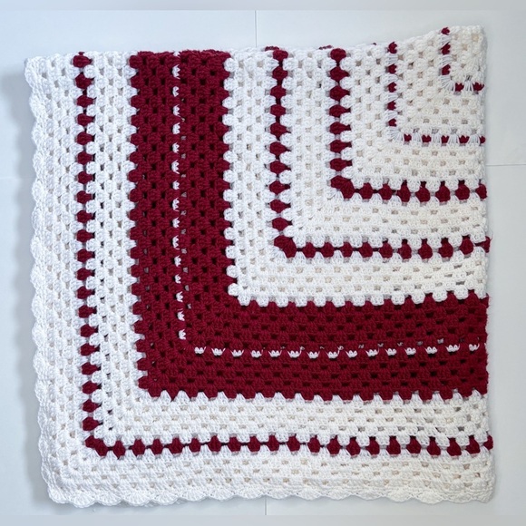 Bedding | Deep Red White Crochet Afghan Handmade Dark Romance Cottage ...